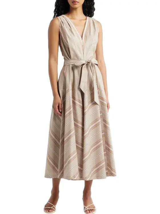 FREEMARKET Directional Mixed Stripe Cotton Dress - Taupe