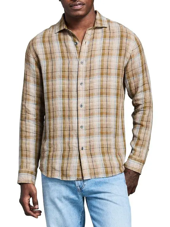 Billy Reid Cedar Dobby Plaid Linen Button-up Shirt - Olive Multi
