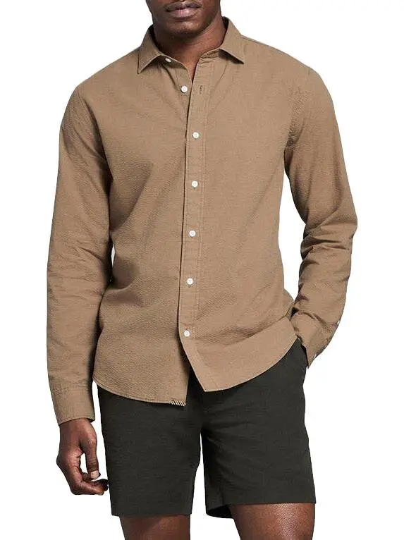 Billy Reid Cedar Seersucker Button-up Shirt - Olive Khaki