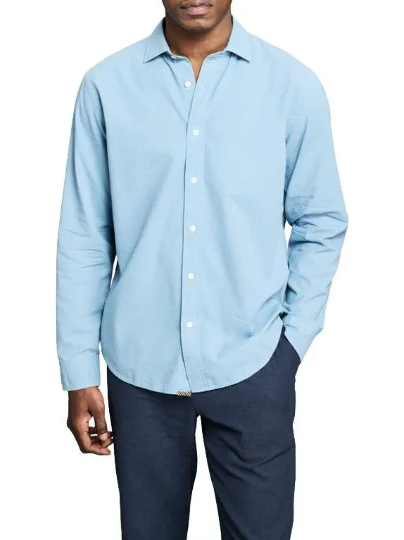 Billy Reid Cedar Seersucker Button-up Shirt - Steel Blue