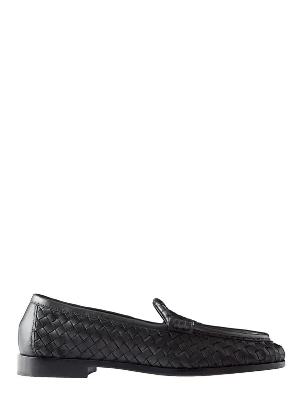 Bottega Veneta Silenzio Intrecciato Leather Loafers - Black