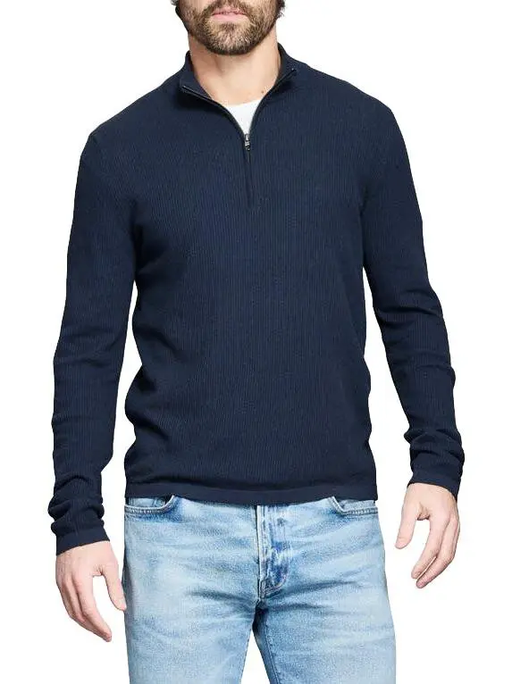Billy Reid Cotton Blend Quarter Zip Sweater - Carbon Blue