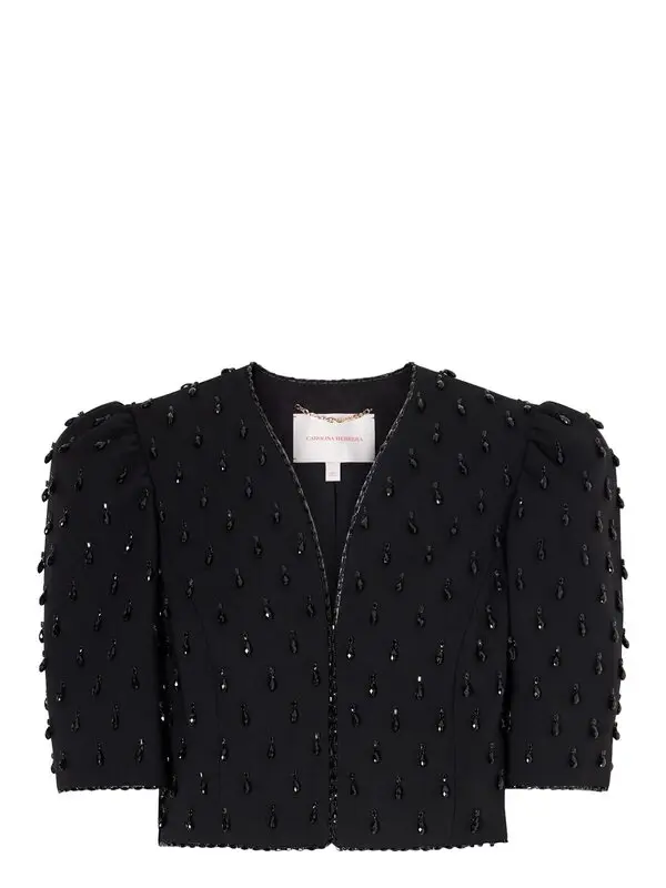Carolina Herrera Cropped Crystal-embellished Wool-blend Jacket - Black