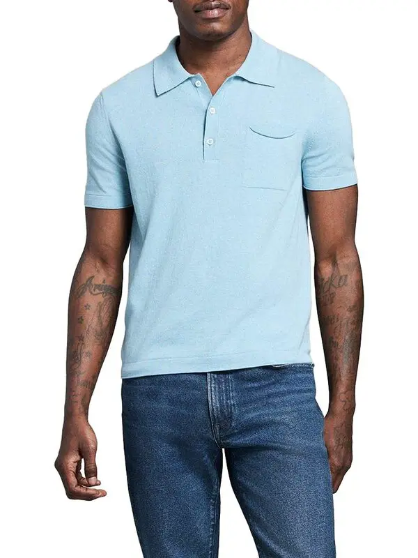 Billy Reid Cotton & Linen Blend Polo - Sky Blue
