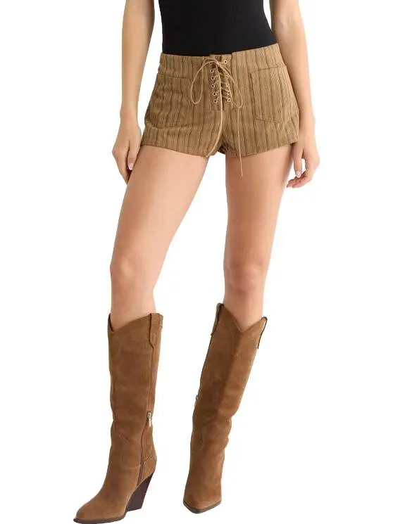 Princess Polly Ronnee Lace-up Stripe Shorts - Brown Stripe