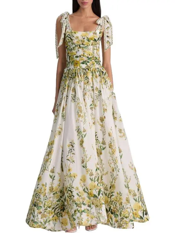 Alice + Olivia Haven Cotton & Silk Fit & Flare Maxi Dress - Fresh Air Butter