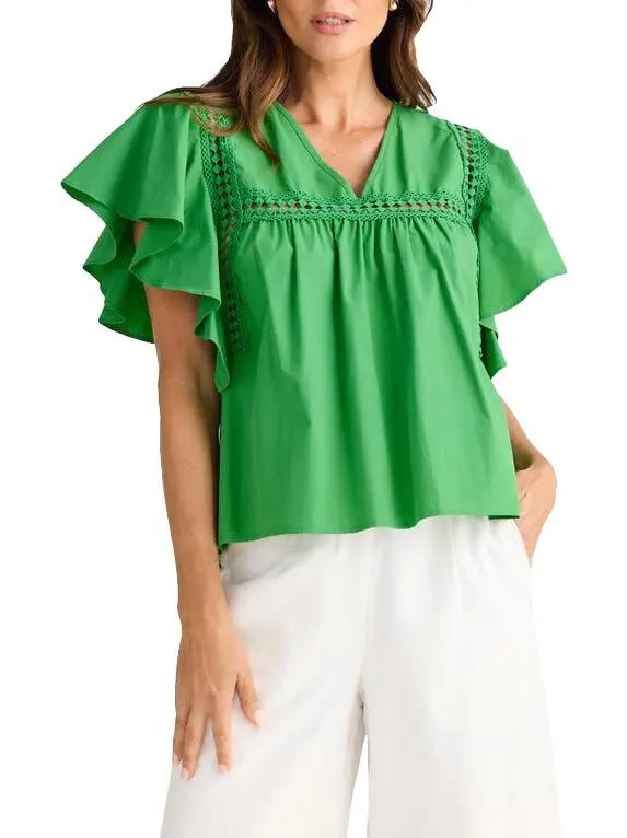 BRAVE+TRUE Marcia Flutter-sleeve Poplin Shirt - Jade