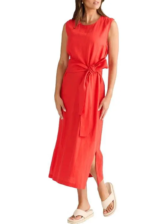 BRAVE+TRUE Turning Point Tie Waist Midi Dress - Poppy Red
