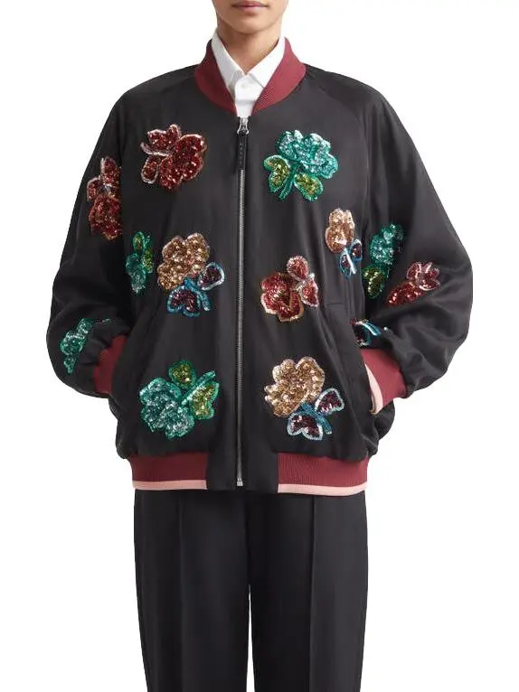 Marni Sequin Flowers Satin Bomber Jacket - 00n99 Black