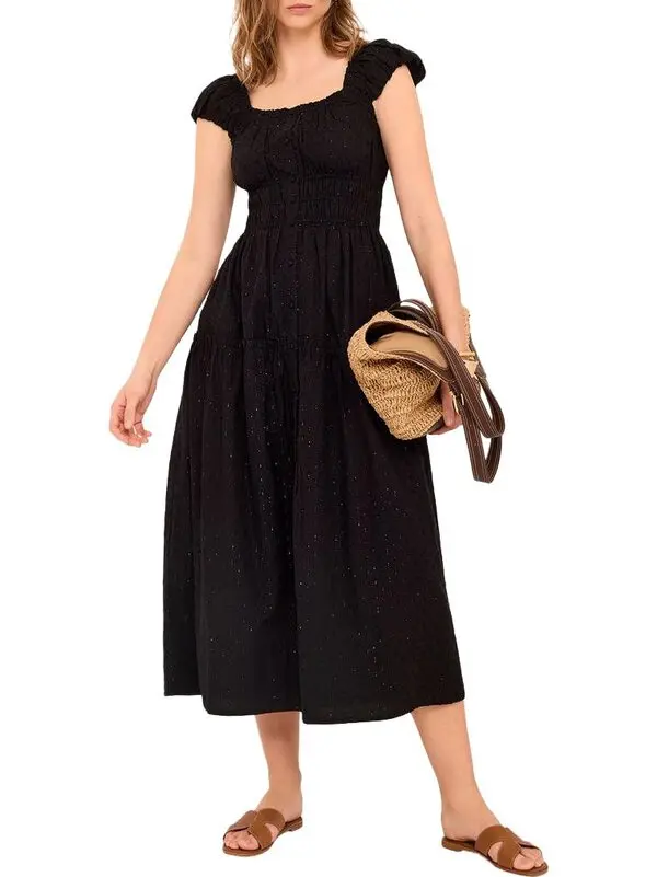 Mint Velvet Cotton Blend Textured Midi Dress - Black