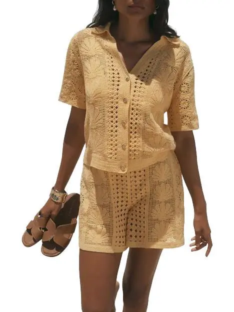 Mint Velvet Cotton Blend Crochet Shorts - Yellow