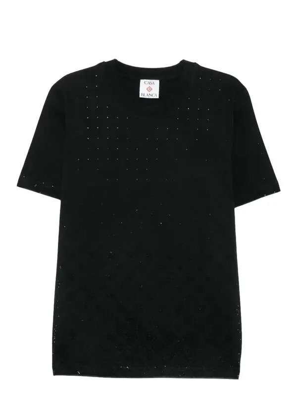 Casablanca Crystal-embellished Monogram-pattern T-shirt - Black