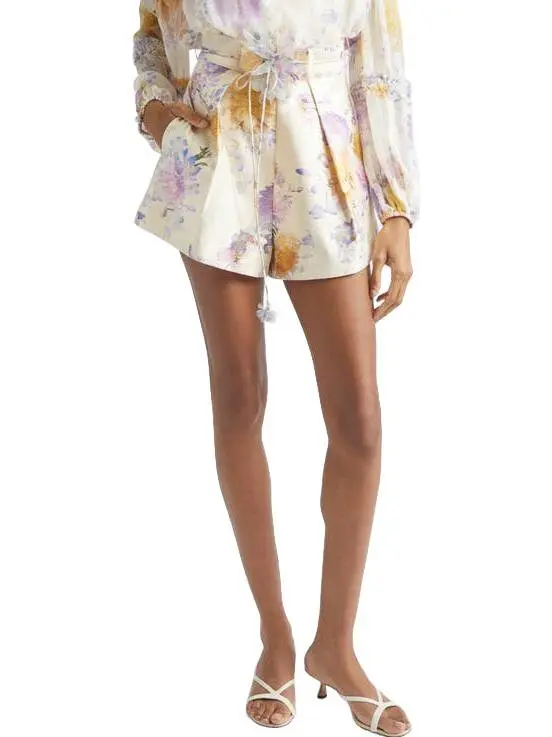 Zimmermann Luna Tuck Silk & Cotton Shorts - Cream Dahlia