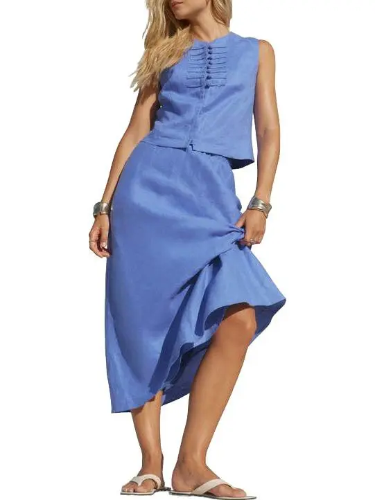 Mint Velvet Linen Military Detail Top - Blue