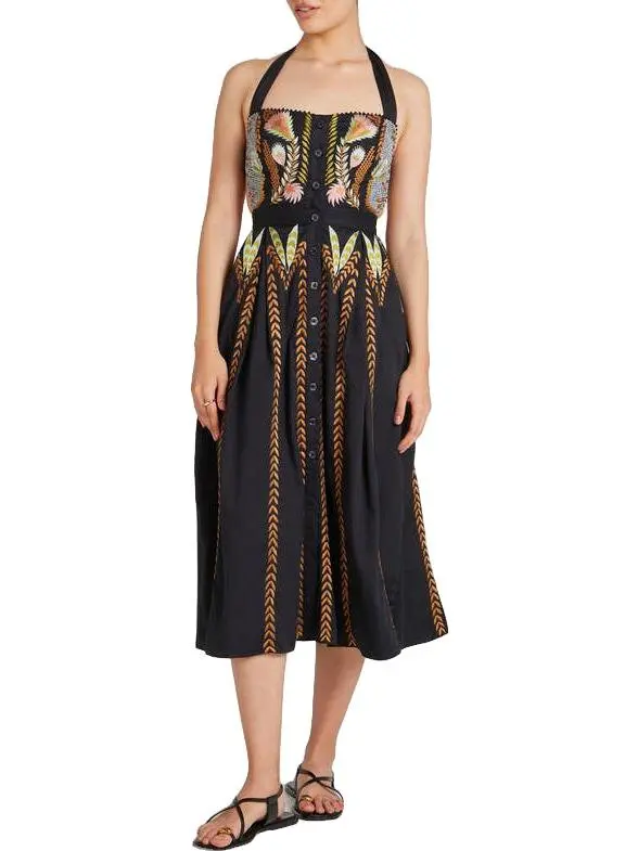 TEMPERLEY LONDON Juniper Halterneck Embroidered Midi Dress - Black