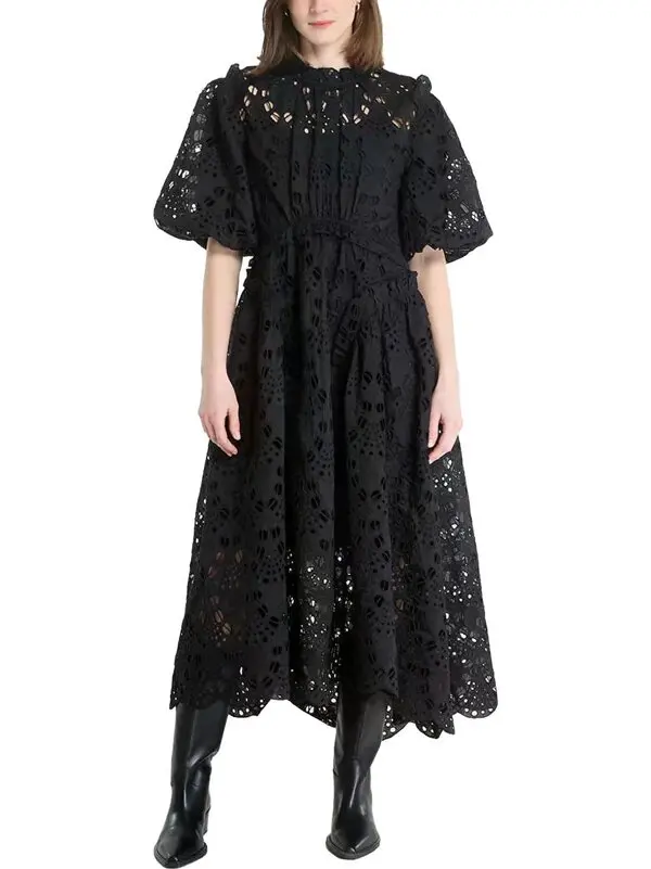 ALLSAINTS Odette Broderie-anglaise Midi Dress - Black