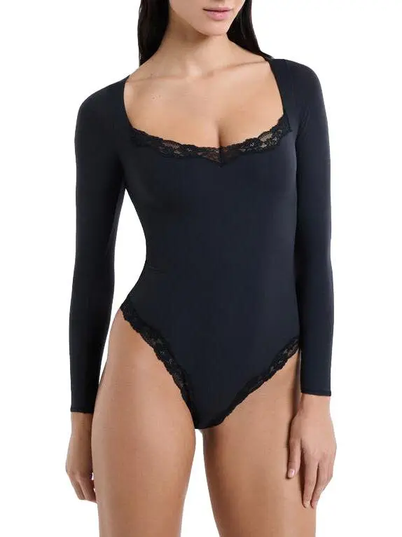 ETAM Lace Trim Bodysuit - Black