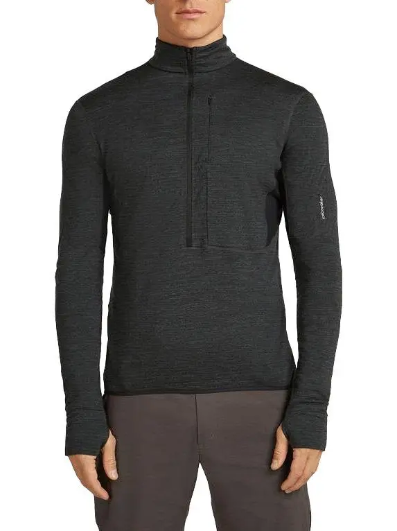 Icebreaker 200 Realfleece Descender Quarter Zip Pullover - Jet Hthr/black/cb