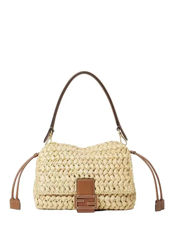 Fendi Mama Baguette Woven Raffia Shoulder Bag - Neutrals