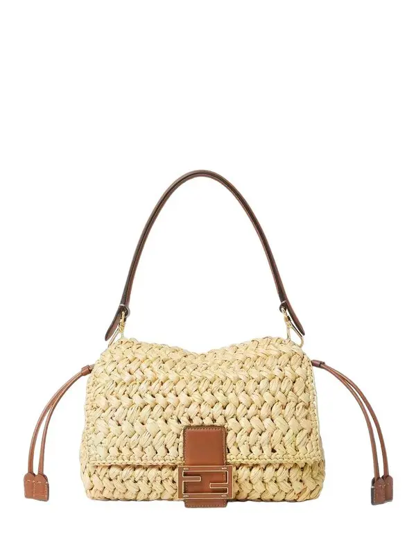 Fendi Mama Baguette Woven Raffia Shoulder Bag - Neutrals