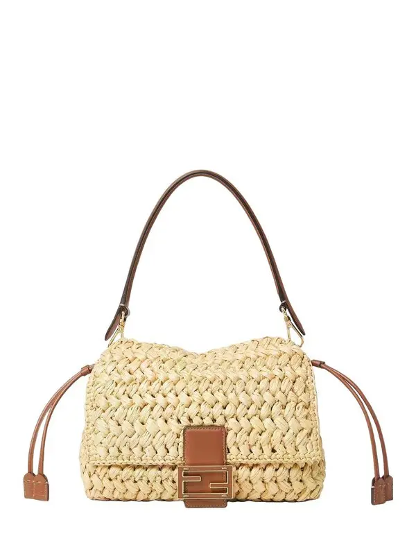 Fendi Mama Baguette Woven Raffia Shoulder Bag - Neutrals
