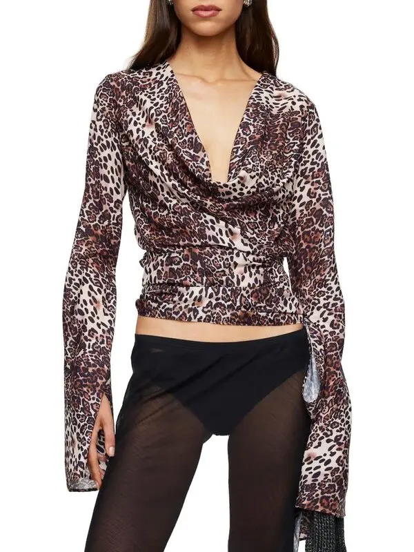 Lioness Daze Cowl Neck Crop Top - Leopard