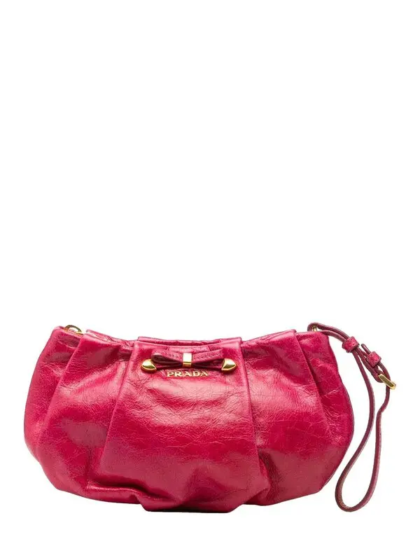 Prada Vitello Shine Bow Wristlet Clutch Bag - Pink