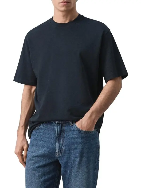 Mango Relaxed Fit Heavyweight Cotton T-shirt - Navy