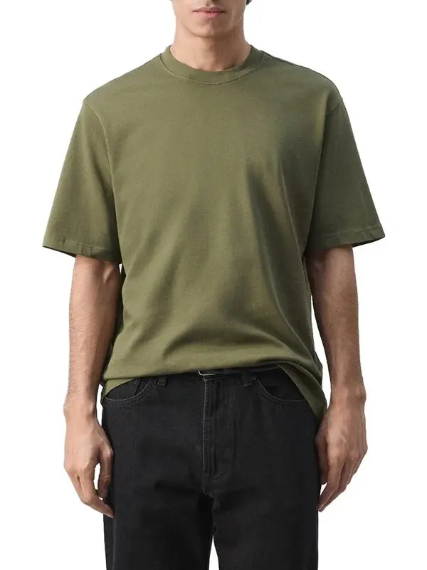 Mango Relaxed Fit Heavyweight Cotton T-shirt - Olive Green