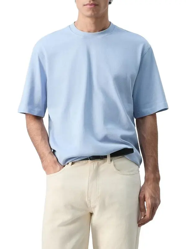 Mango Relaxed Fit Heavyweight Cotton T-shirt - Sky Blue