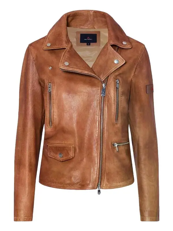 Peuterey Asymmetric-zip Leather Jacket - Brown