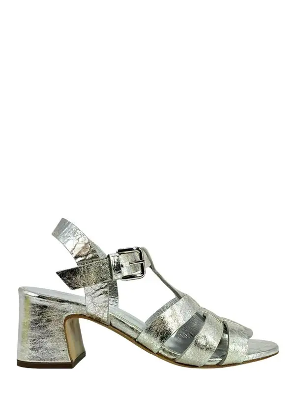 MADISON MAISON Metallic Leather Gladiator Heeled Sandals - Silver