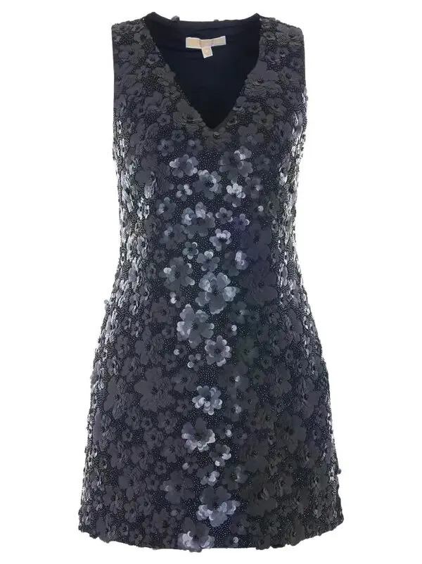 Michael Kors Sequin-embellished Floral-appliqué Dress - Black
