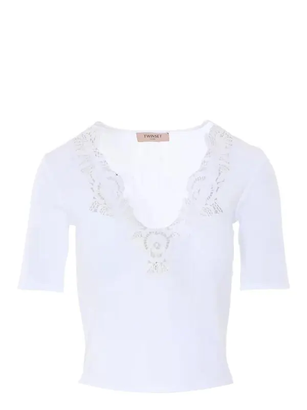 TWINSET Lace-detail Ribbed T-shirt - White