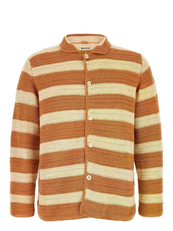 BODE Sherbet Crochet-knit Striped Shirt - Orange