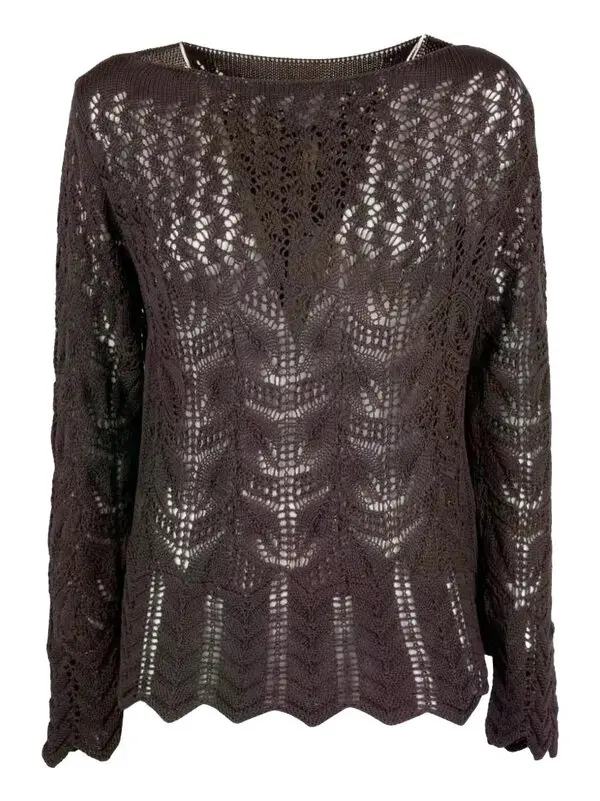 CINQUE Mia Open-knit Scalloped-hem Sweater - Brown