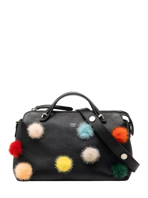 Fendi Medium Leather Pompom The Way Satchel - Black