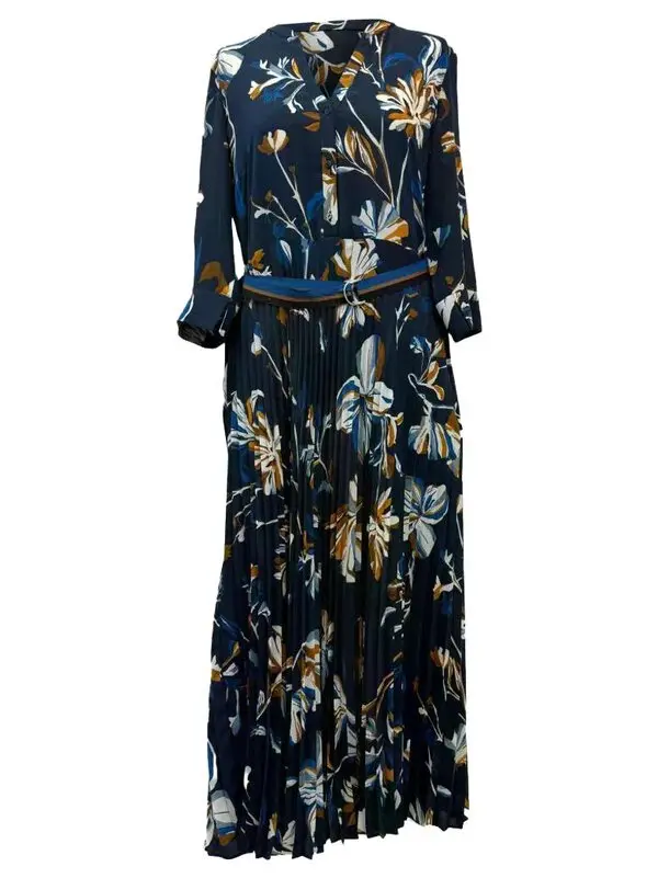 BOSS Floral-print Belted Dress - Blue