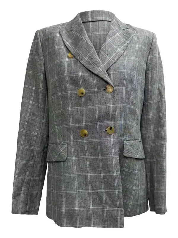 Sandro Iveline Check-print Double-breasted Blazer - Grey