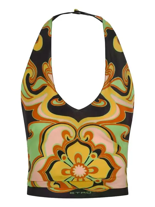 Etro Floral-print Halterneck Top - Black