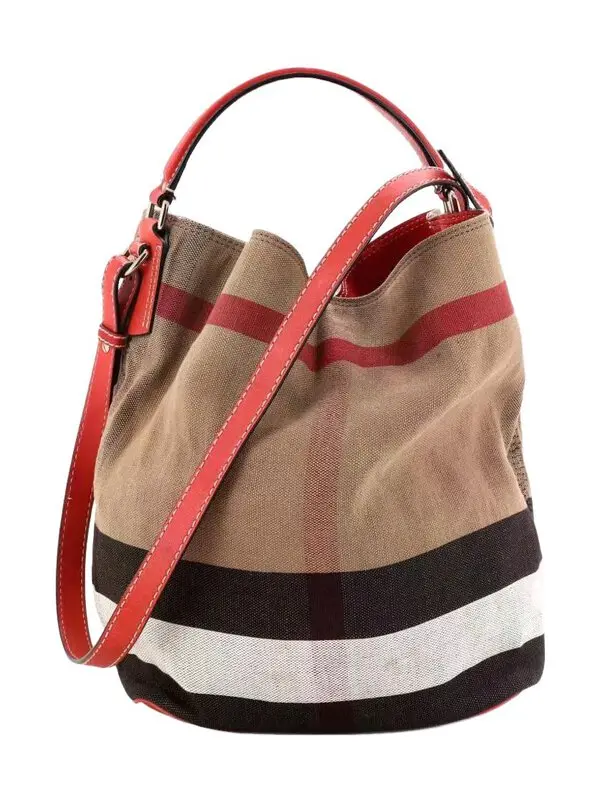 Burberry Ashby House Check Canvas Medium Bucket Bag - Brown