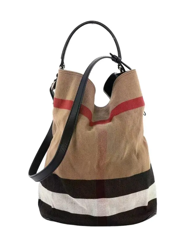Burberry Ashby House Check Canvas Medium Bucket Bag - Brown