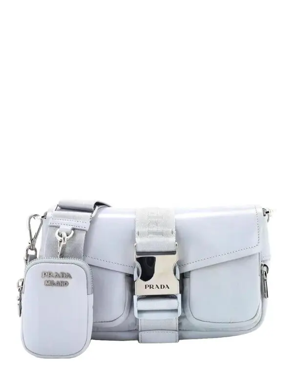 Prada Buckle Pocket Spazzolato Leather And Tessuto Crossbody Bag - Blue
