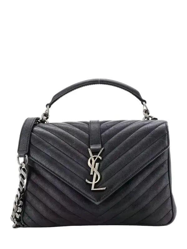Saint Laurent Classic Monogram College Bag Matelasse Chevron Leather Medium - Black