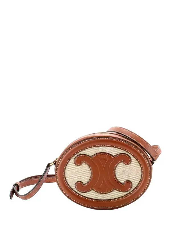 Celine Triomphe Oval Canvas And Leather Crossbody Bag - Brown