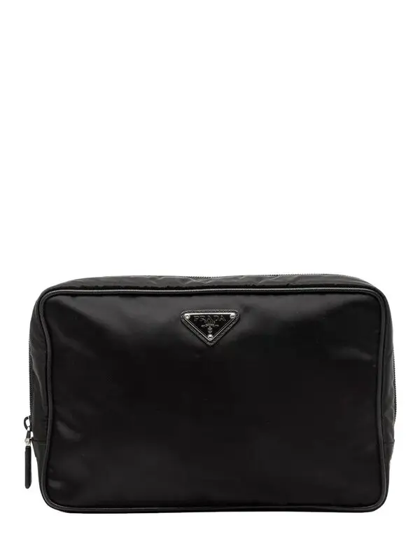 Prada Saffiano Trimmed Tessuto Clutch Bag - Black