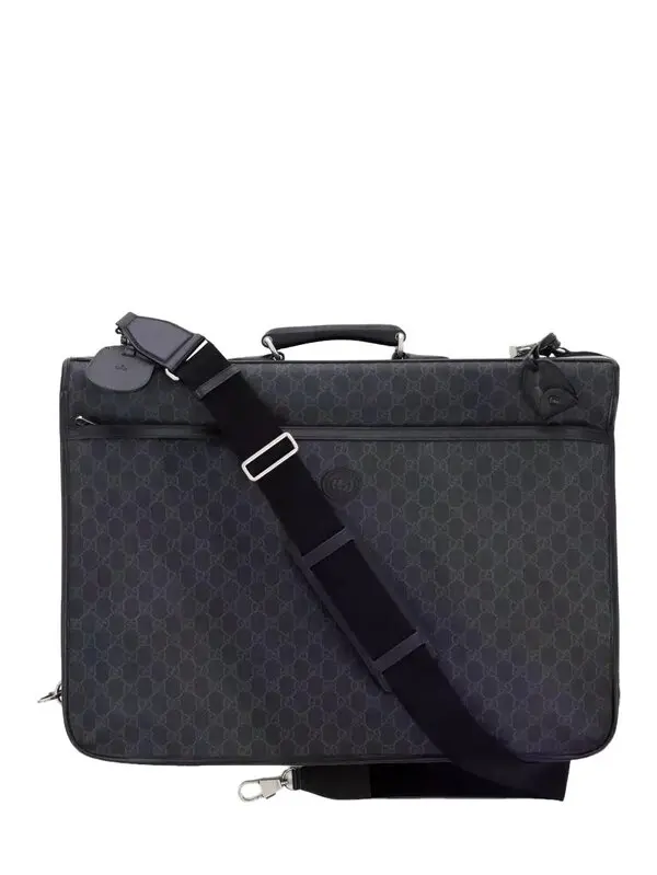 Gucci Savoy Web Garment Bag Gg Coated Canvas Satchel - Black