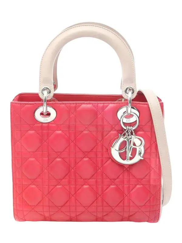 Dior Medium Bicolor Lambskin Cannage Lady Satchel - Pink