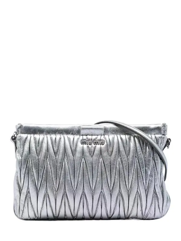 Miu Miu Metallic Nappa Matelasse Leather Clutch - Silver
