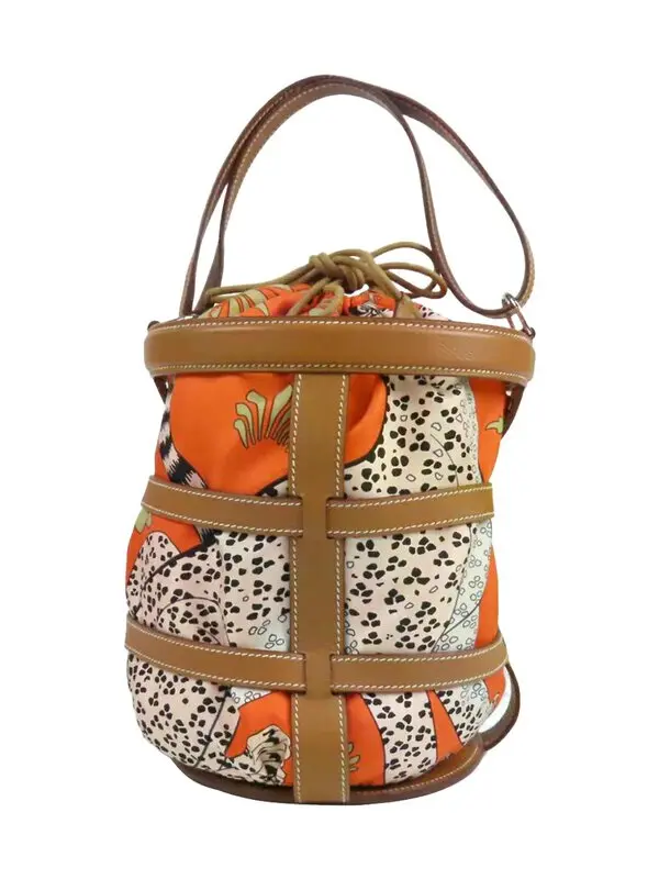 Hermès 2017 Les Leopards Silk And Epsom Sac Musardine Bucket Bag - Orange